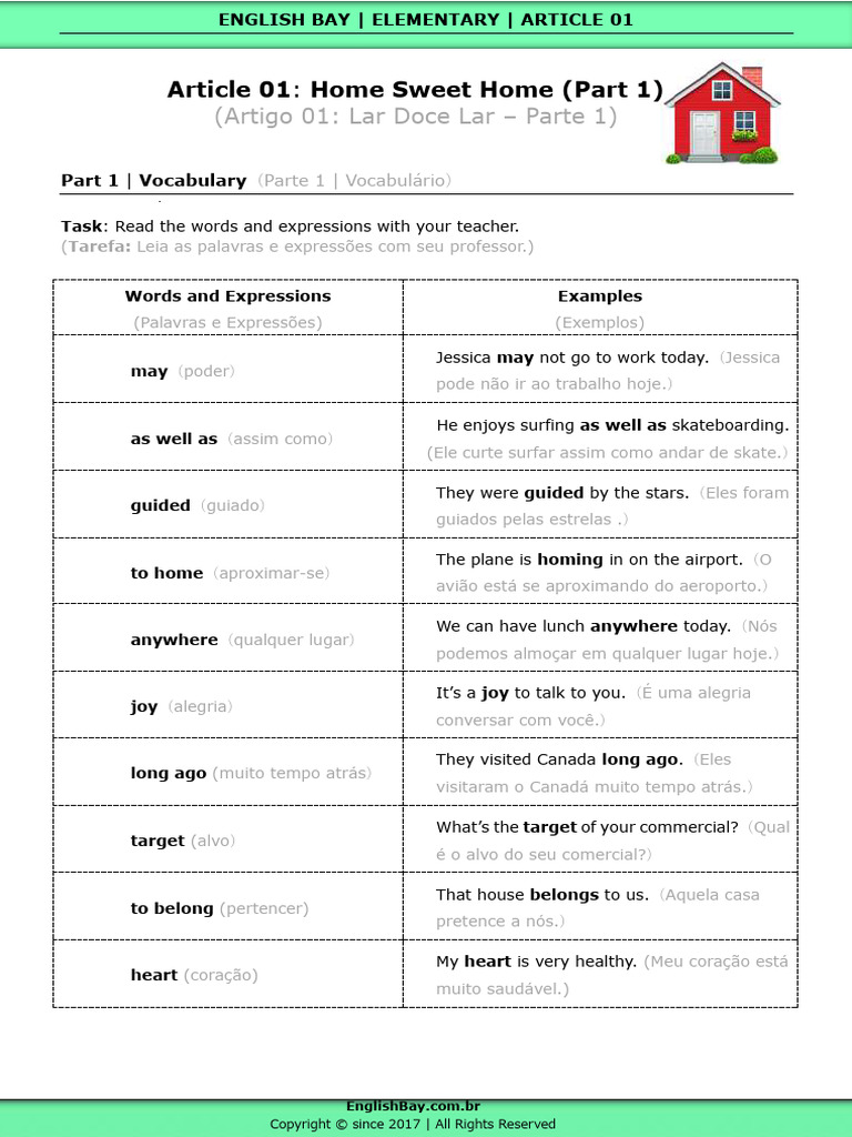 Elementary - Article 01 - Home Sweet Home Part 1 | PDF | Linguistics