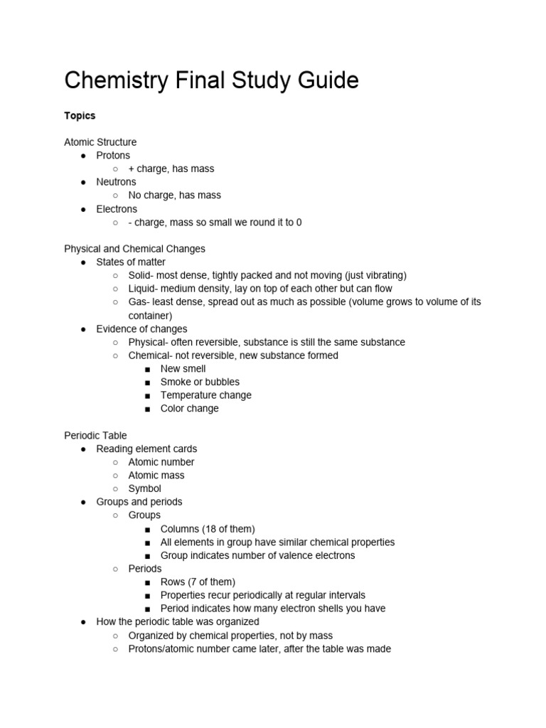 Chemistry Final Study Guide | PDF | Chemistry | Acid