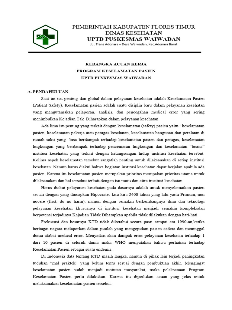 KAK Program Keselamatan Pasien 2023 | PDF