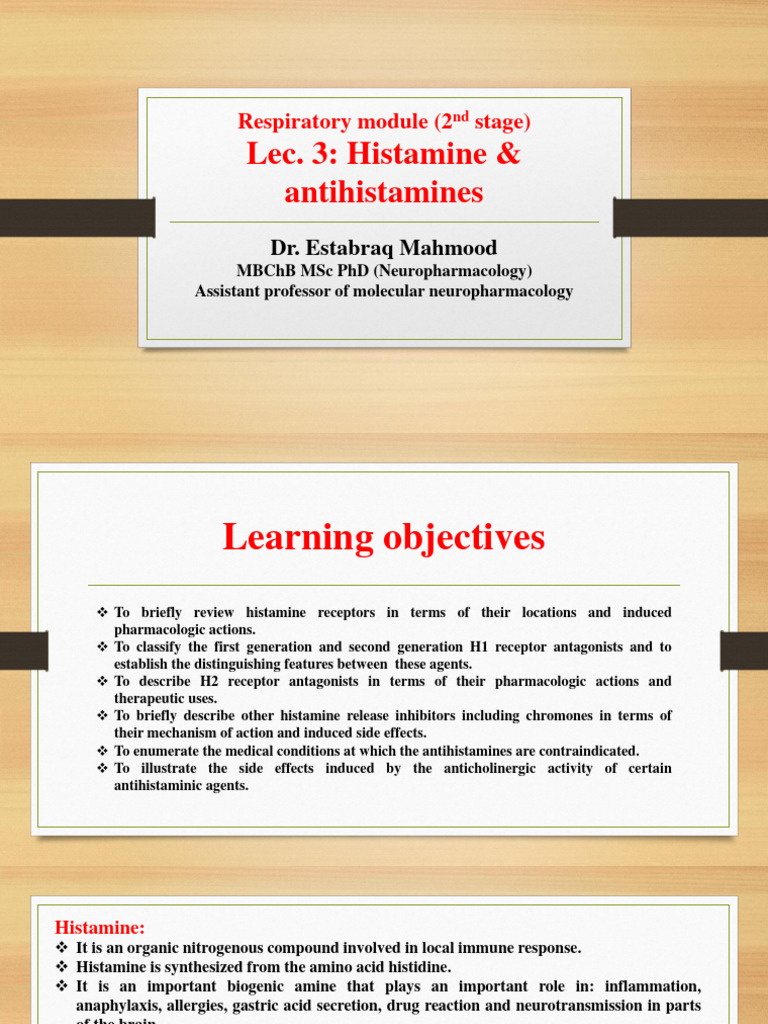 Pharma. Lec.3 Histamine and Antihistamines | PDF | Inflammation | Immune System