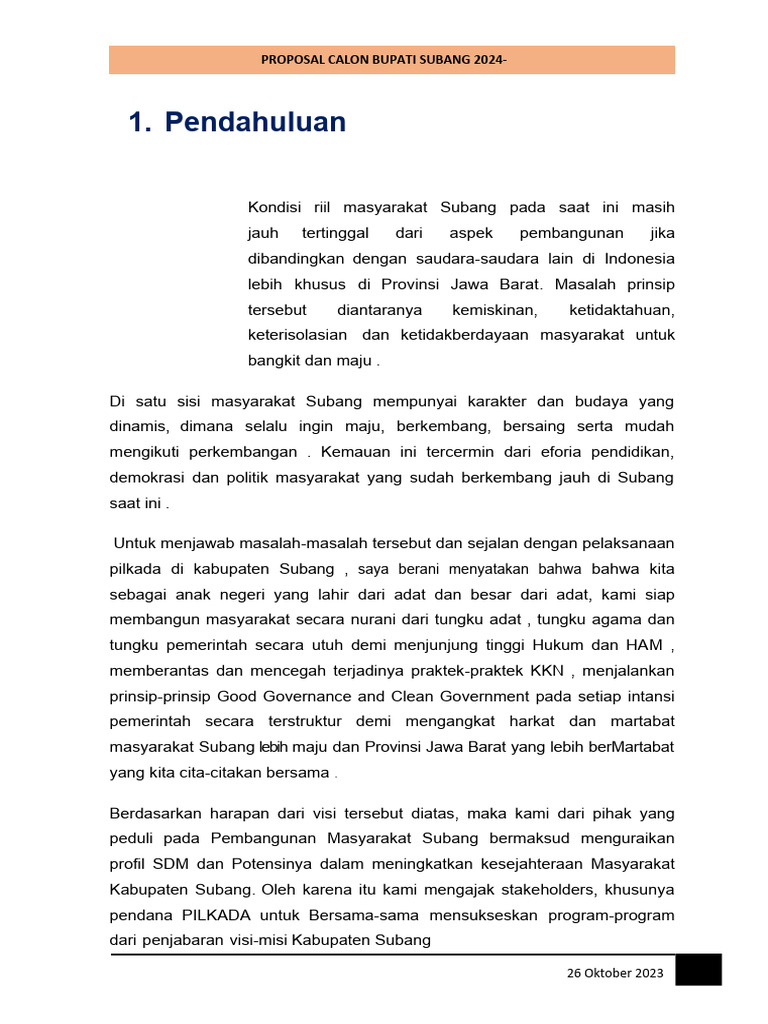 Pendahuluan: Proposal Calon Bupati Subang 2024-2029 | PDF | Sains ...