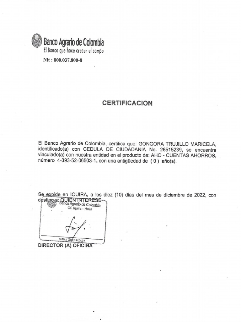 Certificado Cuenta Bancaria | PDF