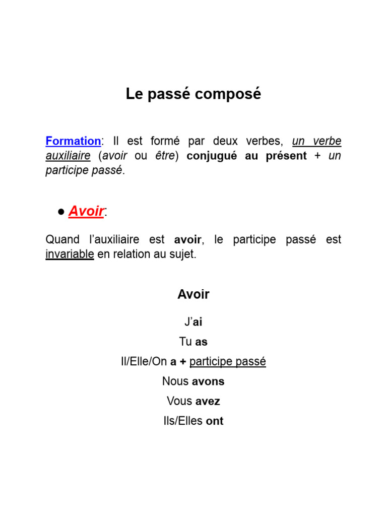 Formation et Usage du Passé Composé | PDF | Verbe | Linguistique