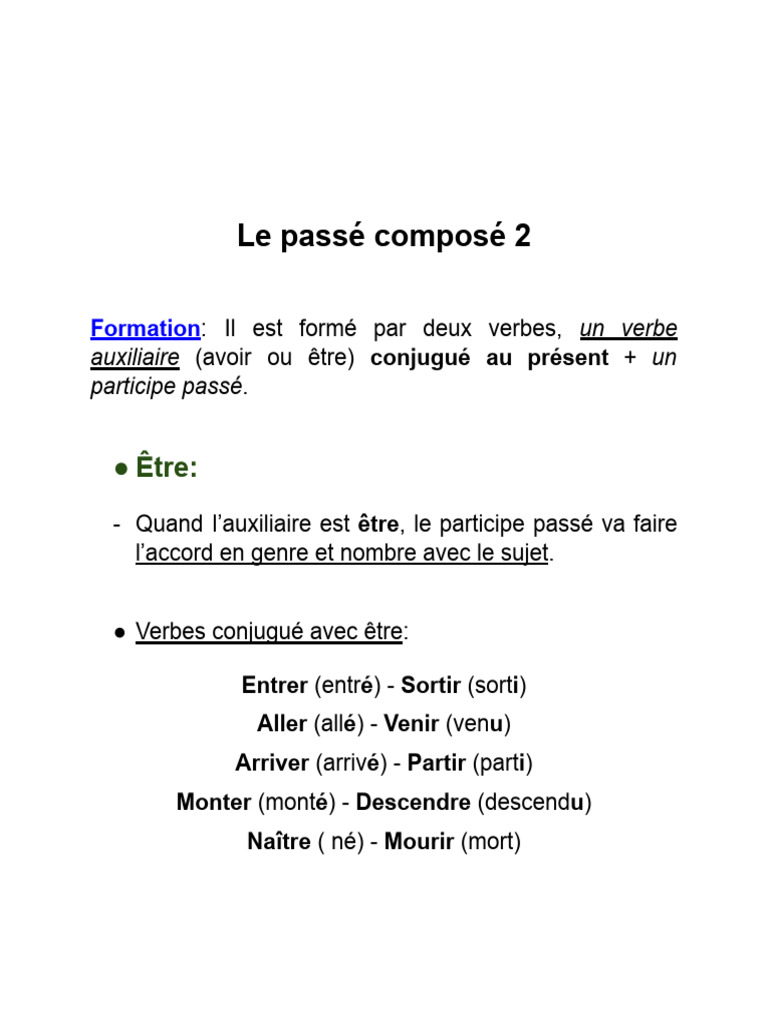 Formation du passé composé en français | PDF | Linguistique | Grammaire