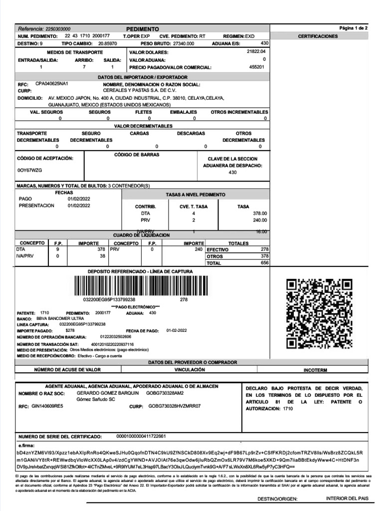 Pedimento de Exportacion | PDF | Informática