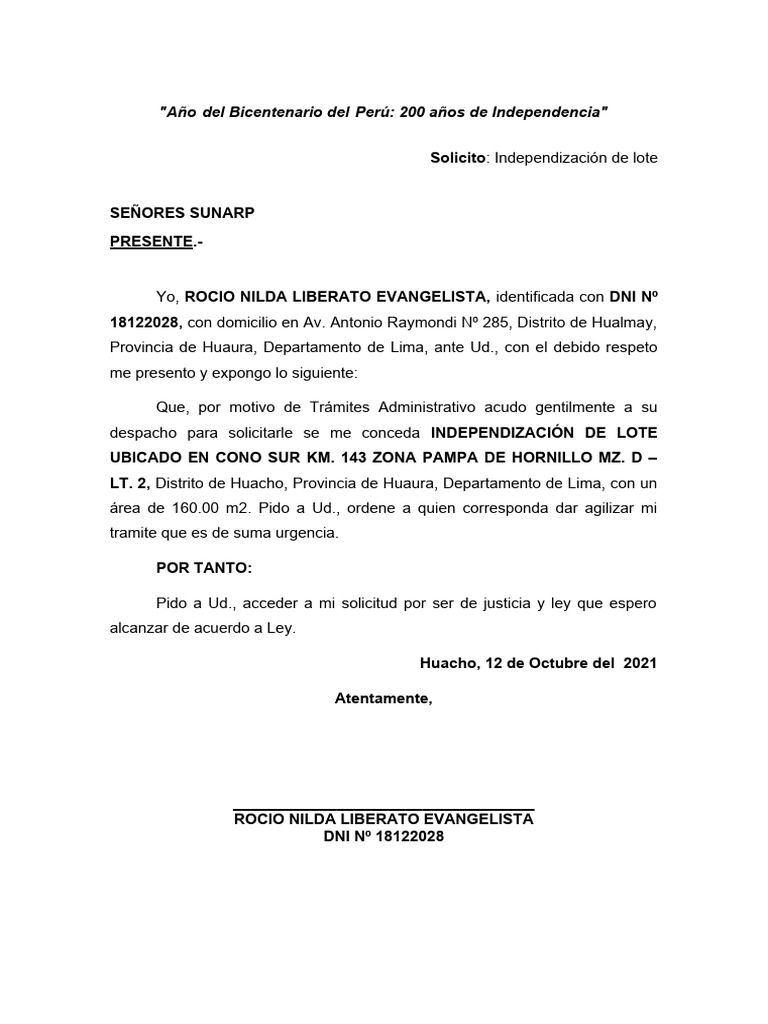 Solicito Independizacion de Lote | PDF