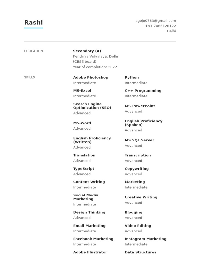 Rashi InternshalaResume | PDF | Computers