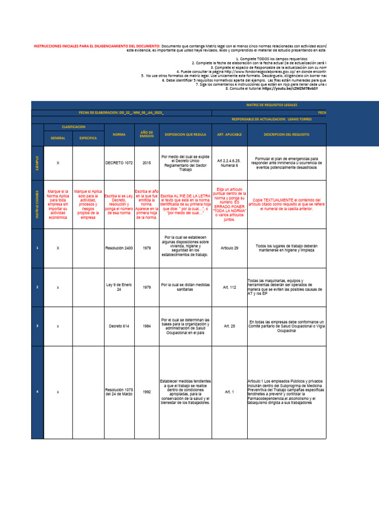 FormatonMatriznLegalnSST - 786462a3ff123ca - Leanis | PDF | Seguridad y ...