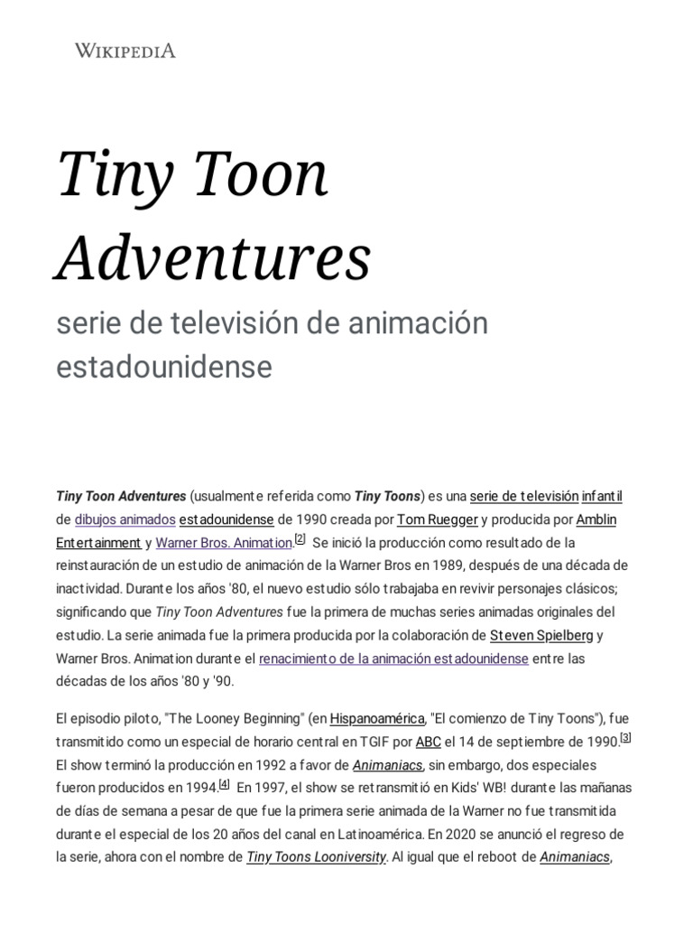 Tiny Toon Adventures - Wikipedia, La Enciclopedia Libre | PDF