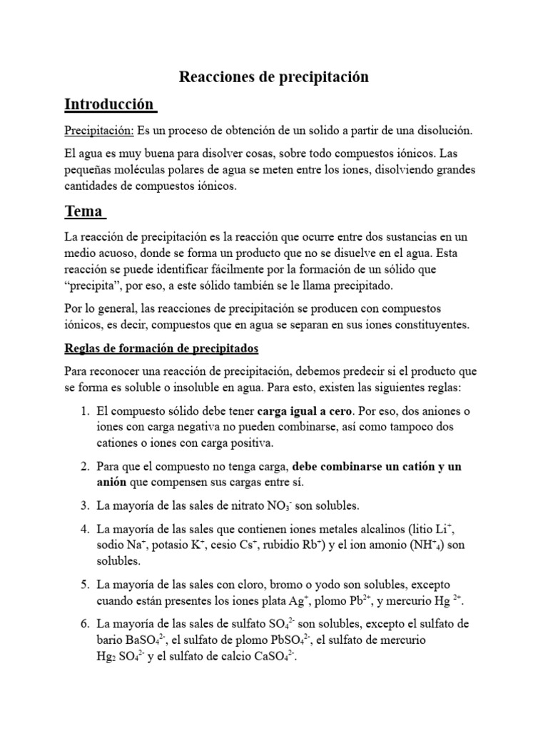 Reacciones de Precipitación | PDF | Sal (química) | Precipitación (Química)