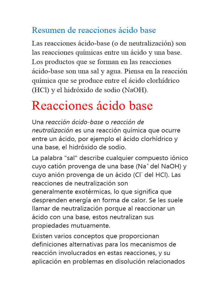 Reacciones Ácido-Base | PDF | Ácido | Ramas de la termodinámica