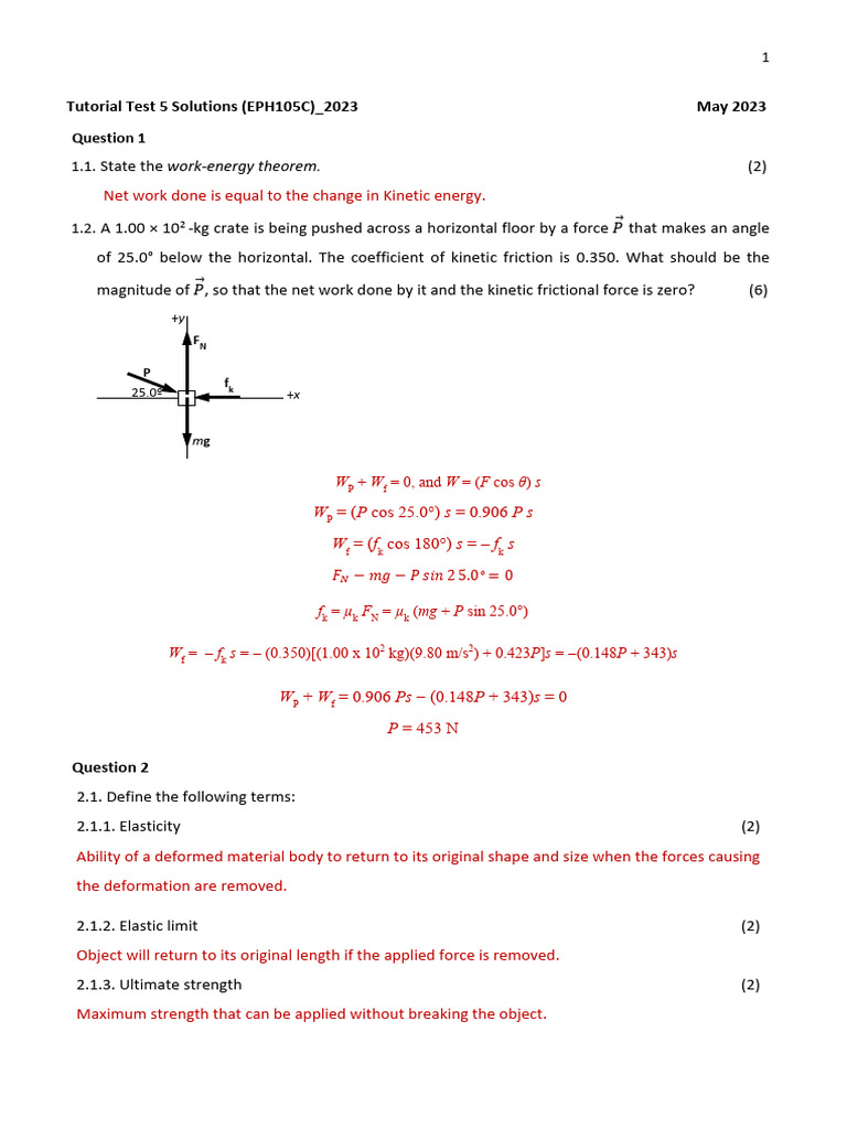 Tutorial Test 5 Solution (EPH105C) - 2023 | PDF | Deformation ...