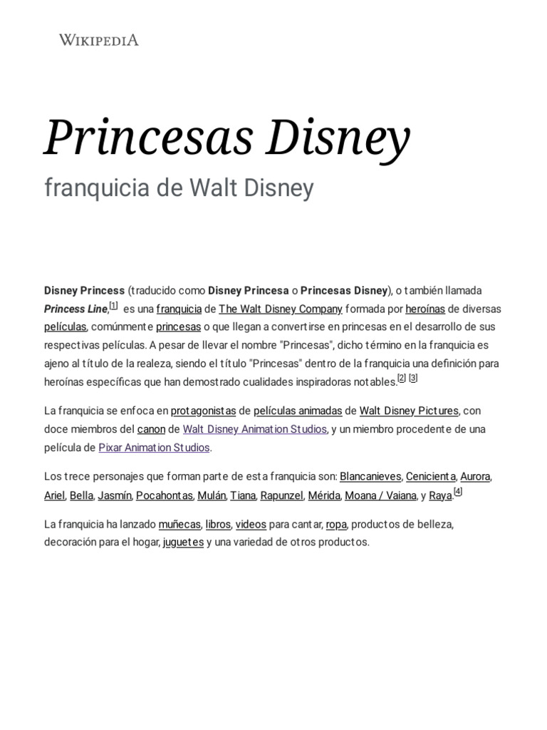 Princesas Disney - Wikipedia, La Enciclopedia Libre | PDF | La compañía ...
