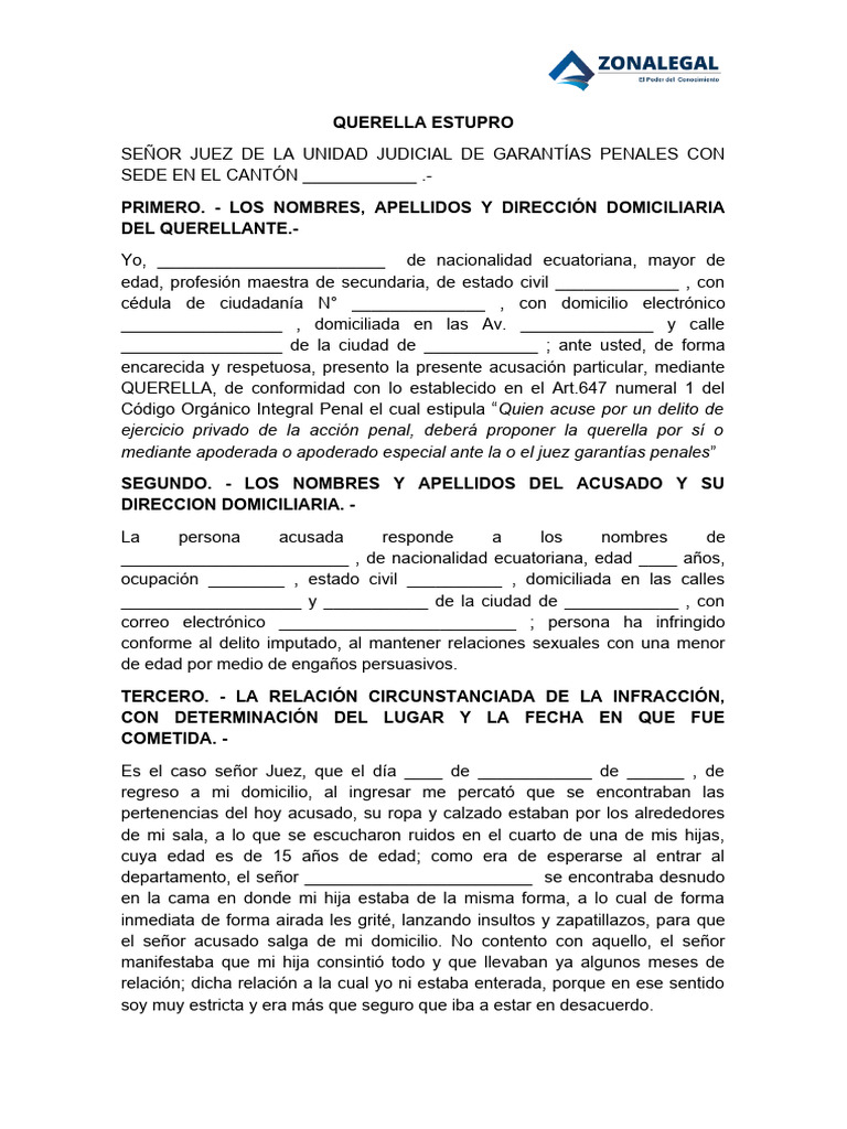 Querella Estupro | PDF | Queja | Justicia