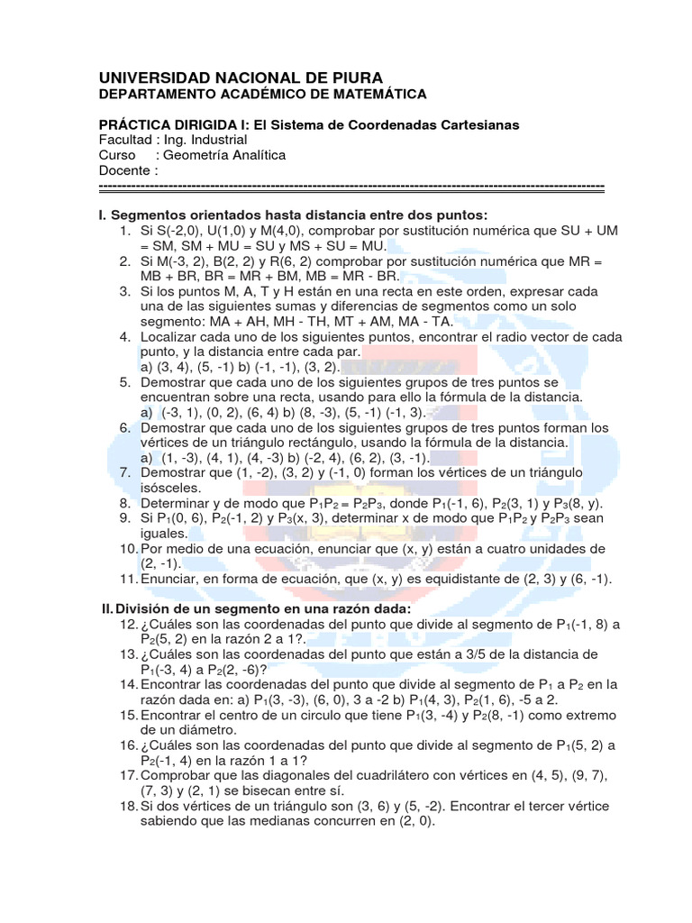 Pract. Dirigida I Geo. Analitica | PDF | Rectángulo | Triángulo