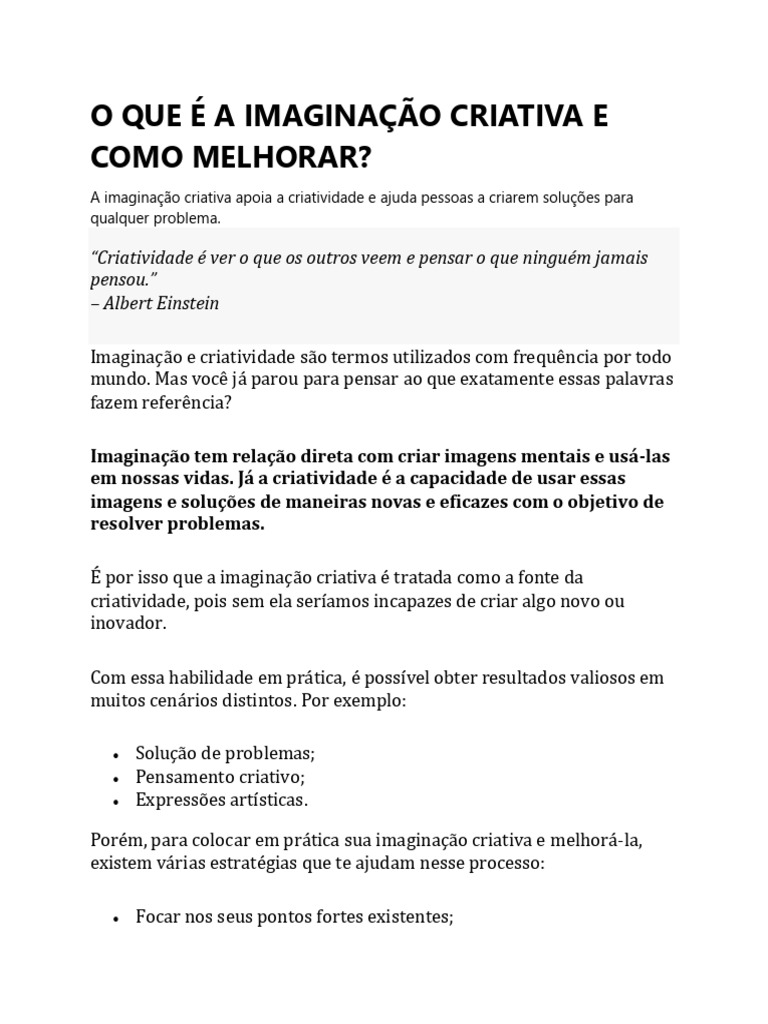 Imaginação Criativa: Definição e Melhoria | PDF | Pensamento | Criatividade