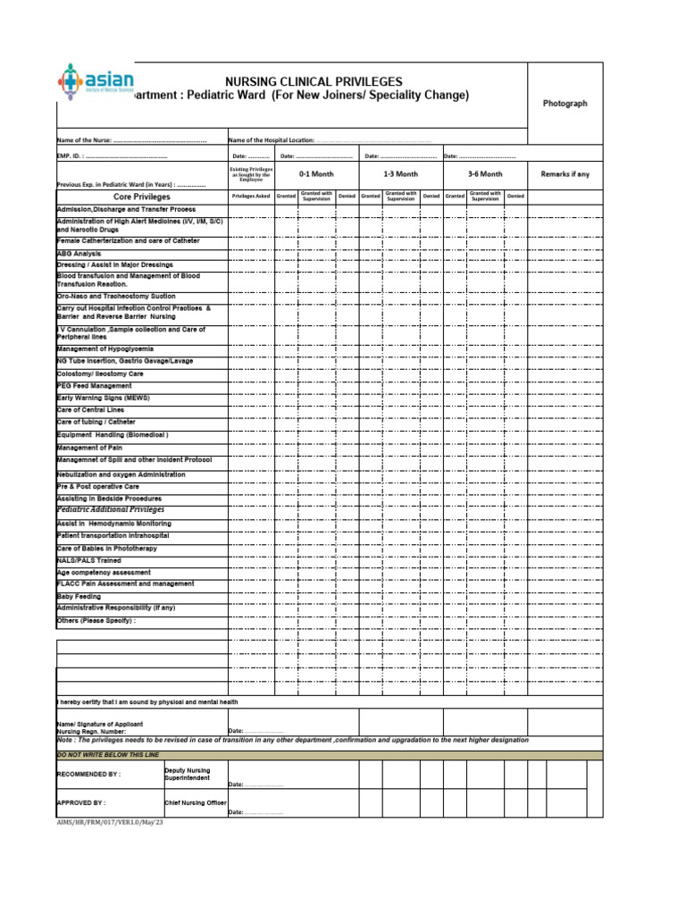 Pedia Ward Privilage | Download Free PDF | Nursing | Clinical Medicine