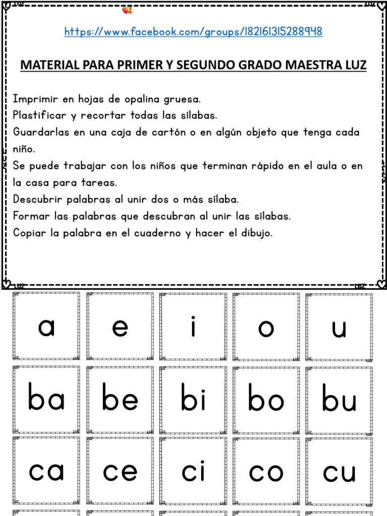 45 Tarjetas de Silabas | PDF