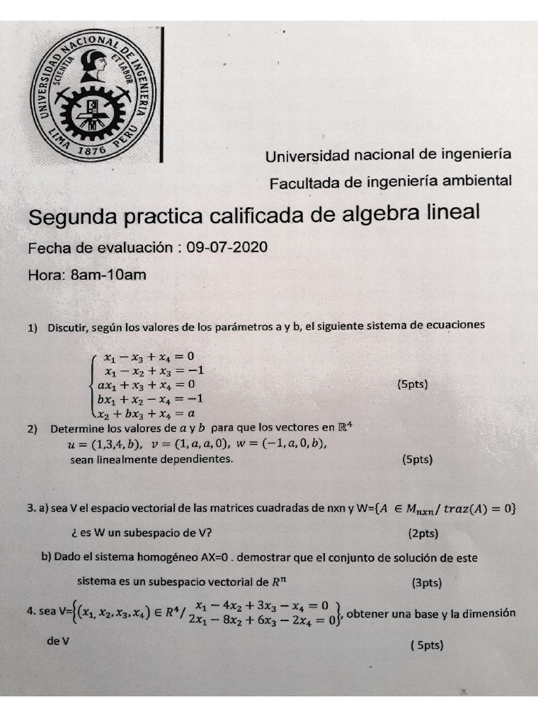 2PC Algebra Lineal 20-1 | PDF