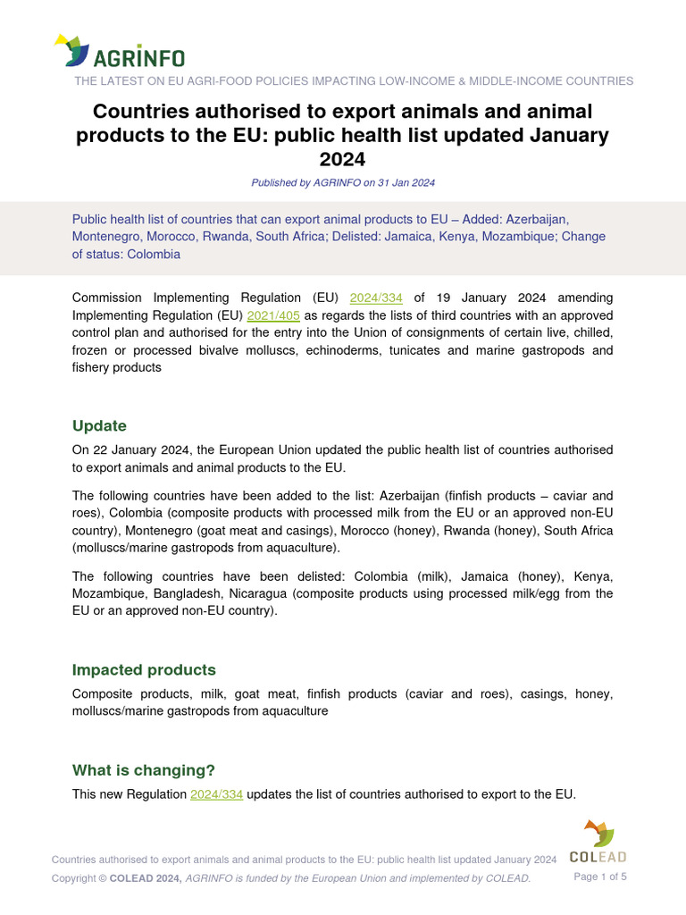 Countries Authorised To Export Animals and Animal Products To The Eu ...