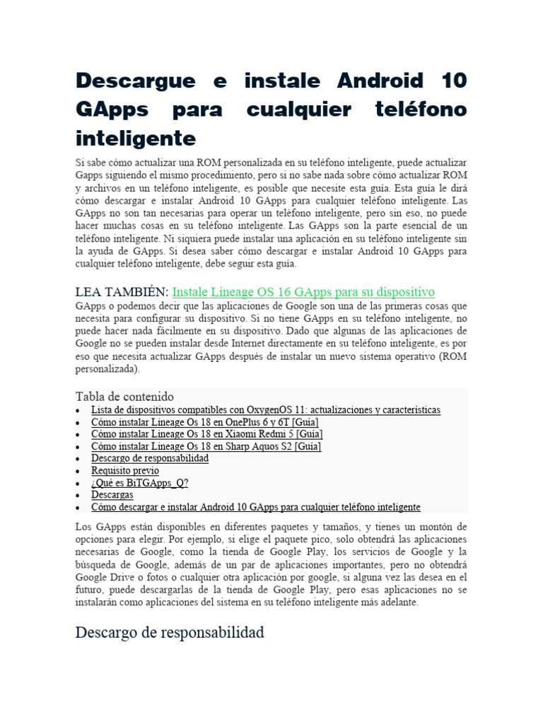 Descargue e Instale Android 10 GApps para Cualquier Teléfono Inteligente | PDF | Android ...