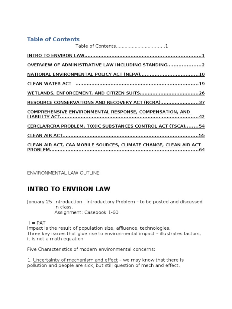 Overview of Environmental Law Topics | PDF | National Environmental ...