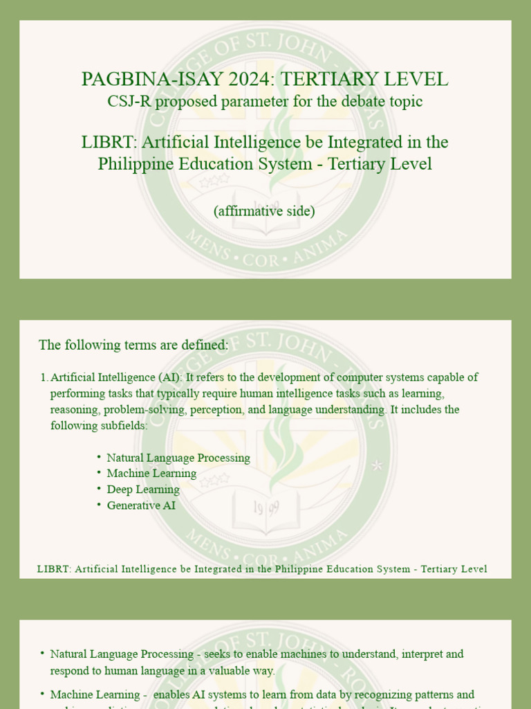 Pagbina Isay CSJR Parameter Presentation | PDF | Artificial Intelligence | Intelligence (AI ...