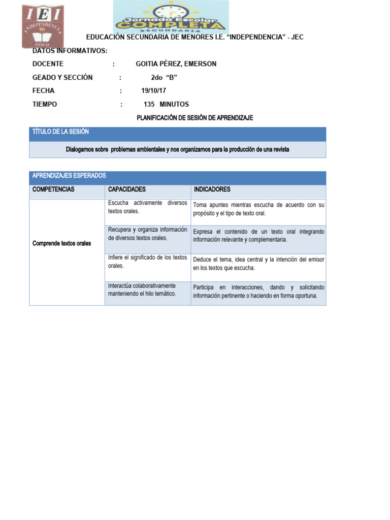COM - U5 - 2do Grado - Sesion 01 | PDF