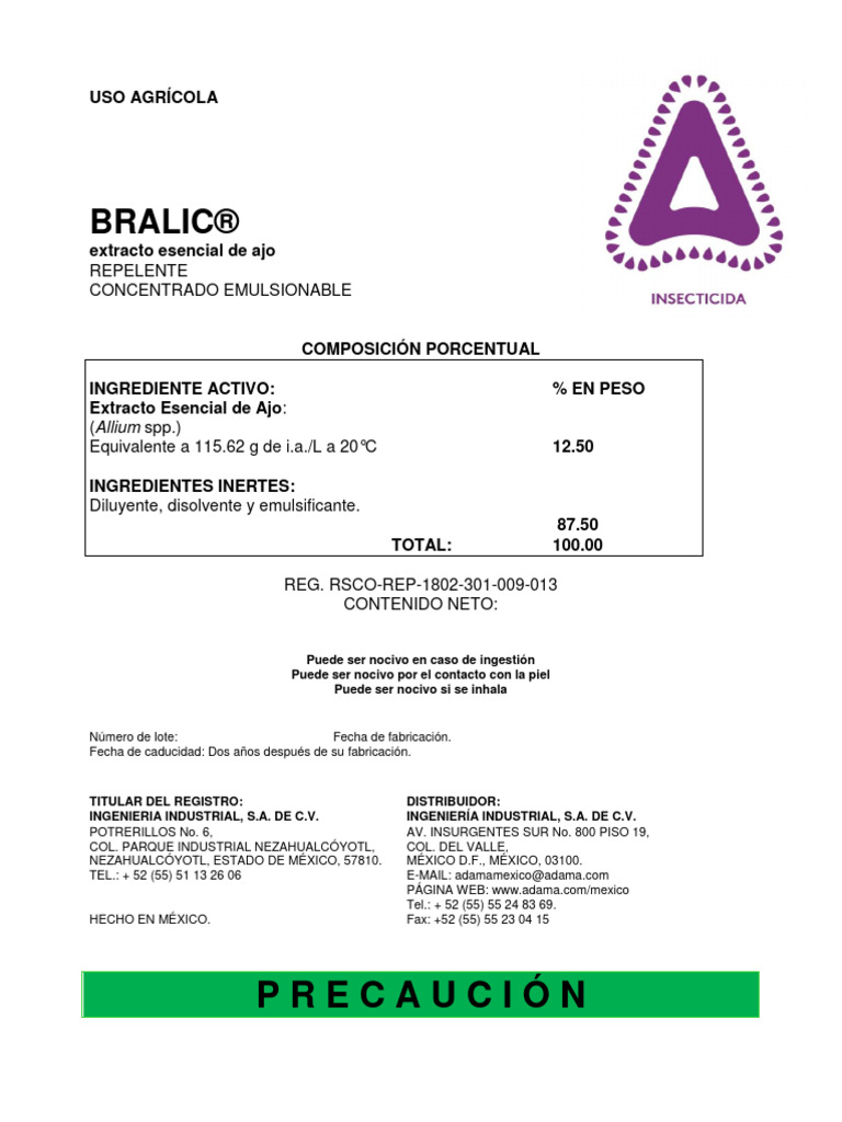 Etiqueta Bralic Adama tcm43-21304 | PDF | Residuos | Pesticida