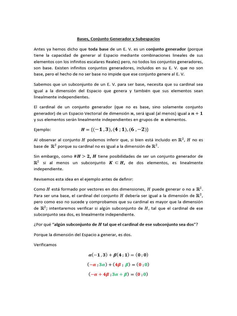 Base, Conjunto Generador y Subespacios | Descargar gratis PDF | Base ...