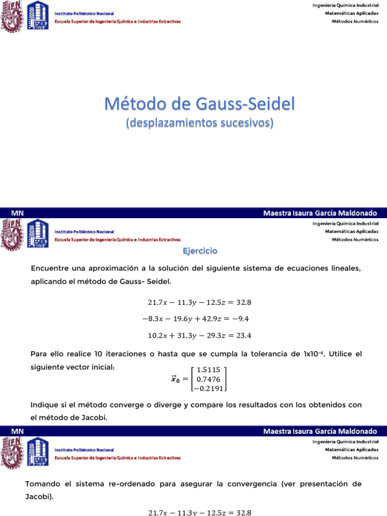 Gauss-Seidel | PDF | Sistema de ecuaciones lineales | Objetos matemáticos