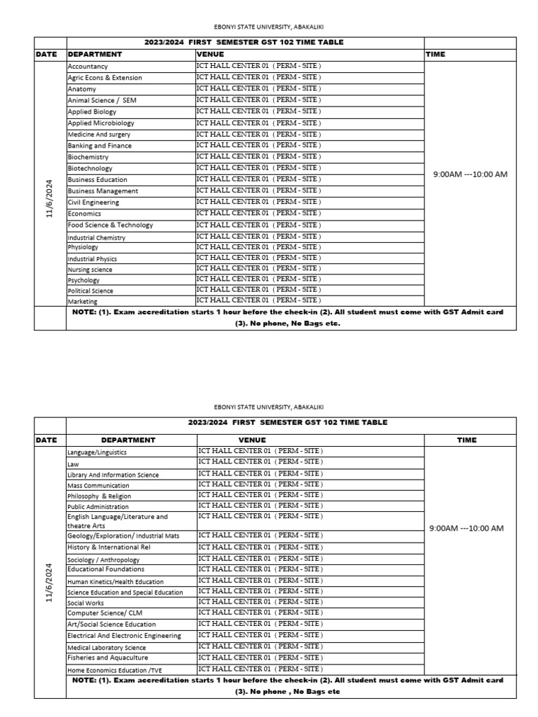 Ebonyi State University GST 102 Timetable | PDF | Liberal Arts ...