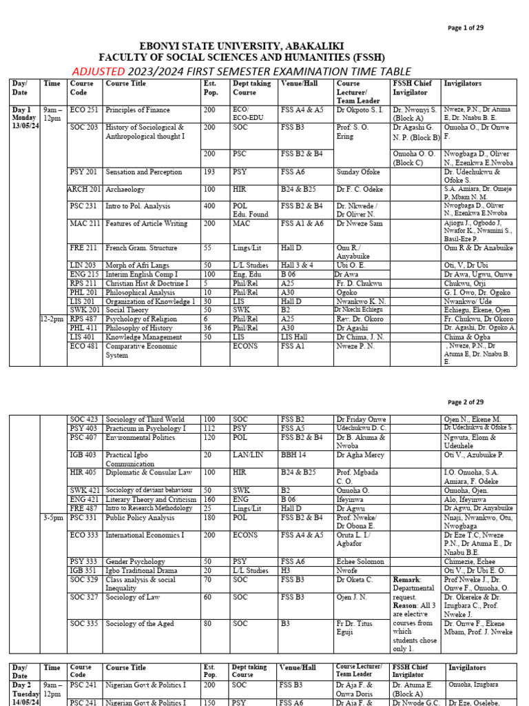 ADJUSTED FSSH Exam Timetable 1st Semester 2023-2024 | Download Free PDF | Liberal Arts Education ...