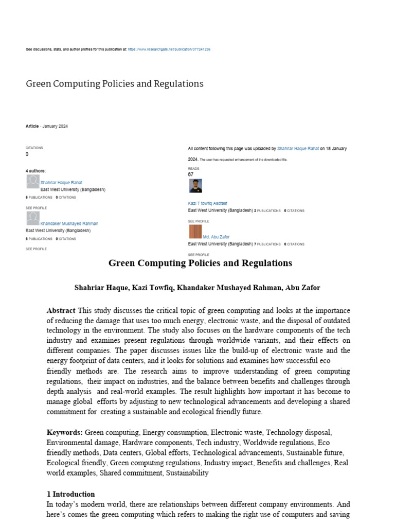 Green Computing Policiesand Regulations | PDF | Computing | Sustainability