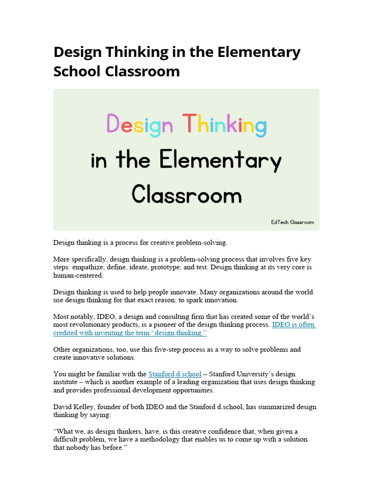 Design Thinking for Elementary Classrooms | PDF | Design Thinking | Empathy