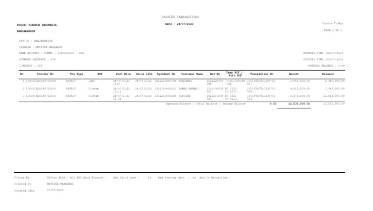 Cashier Transaction-31 07 2023 | Download Free PDF | Financial Markets ...