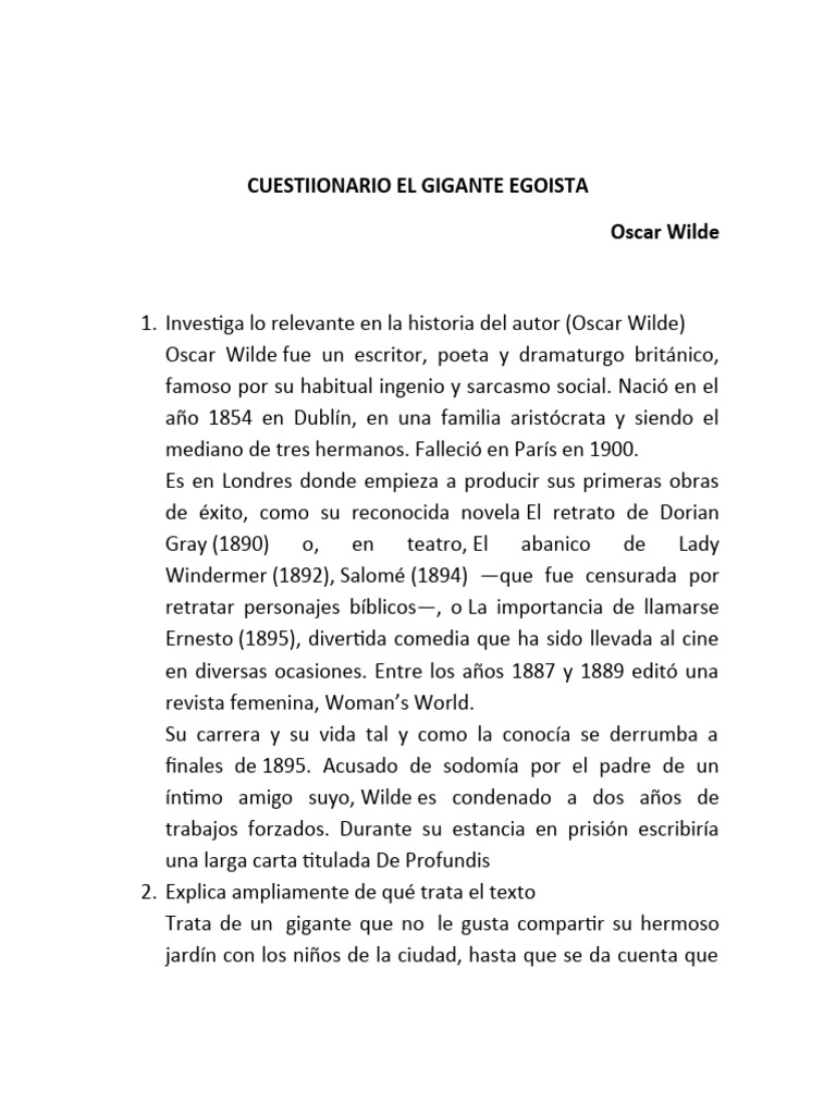 Frida Alejandra Flores Colin CUESTIONARIO PSI182 | PDF | Oscar Wilde