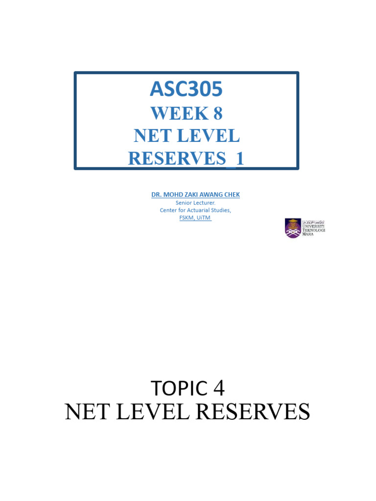 Net Level Reserves Chapter - 4 - Week - 8 | PDF | Mathematics ...