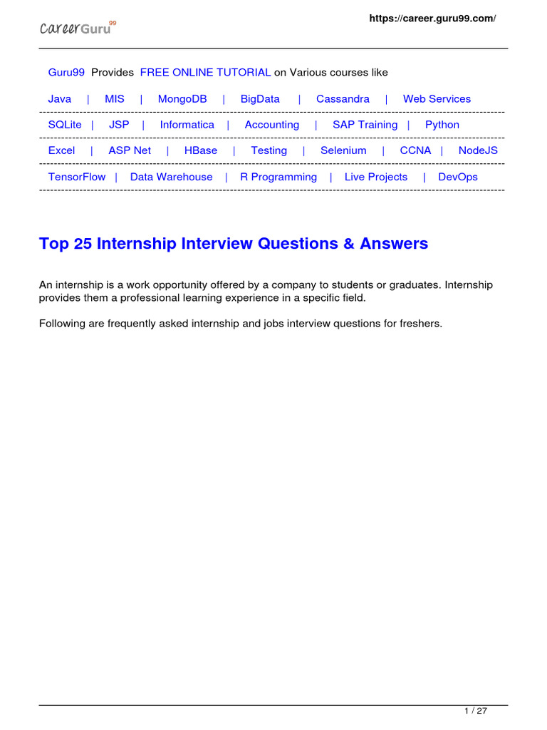 Internship Interview Questions | PDF | Internship | Job Hunting