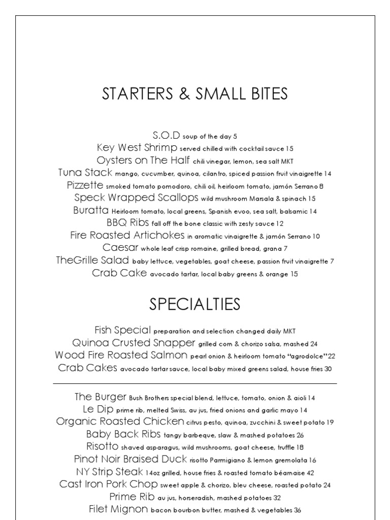 Starters and Specialties Menu Items | PDF