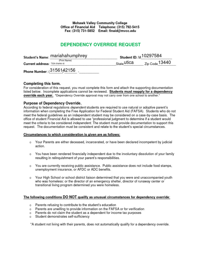 Dependency Override Request Pdf Wellness