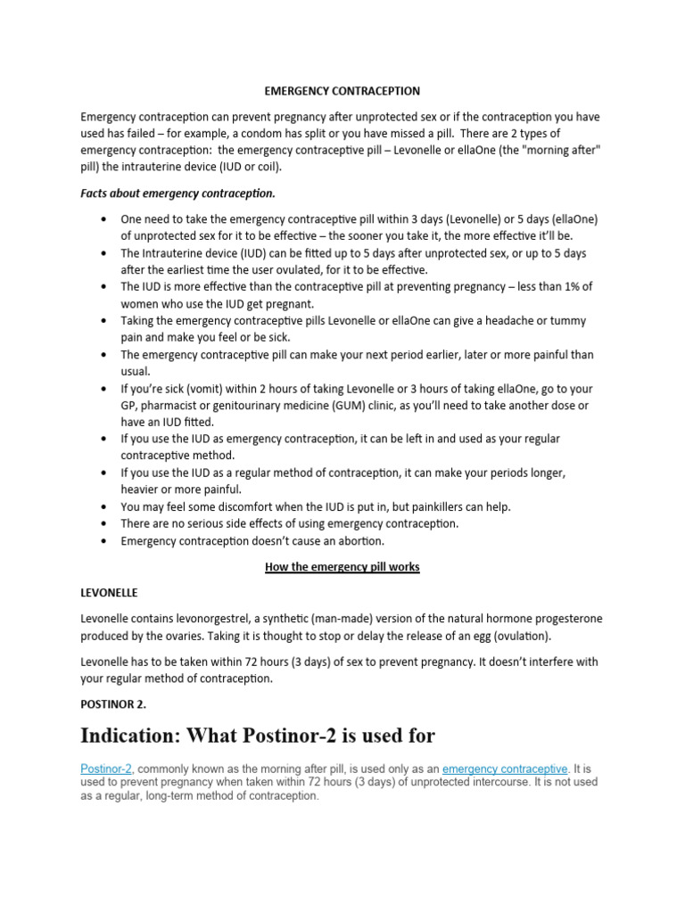 Emergency contraceptive methods. | PDF | Birth Control | Health Sciences