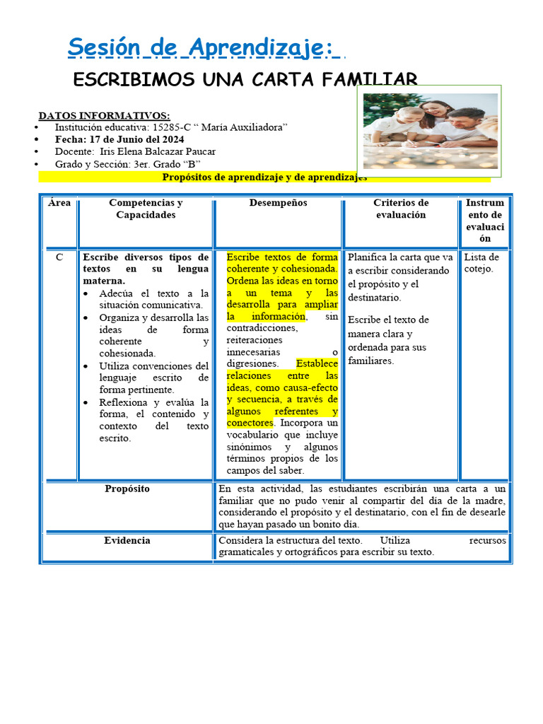 Com Escribimos Una Carta Familiar | Descargar gratis PDF | Evaluación