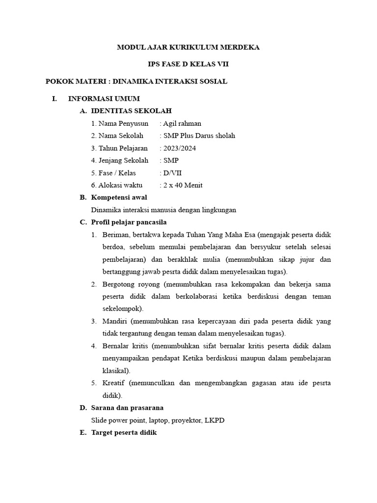 MODUL AJAR KURIKULUM MERDEKA kelompok 9 | PDF