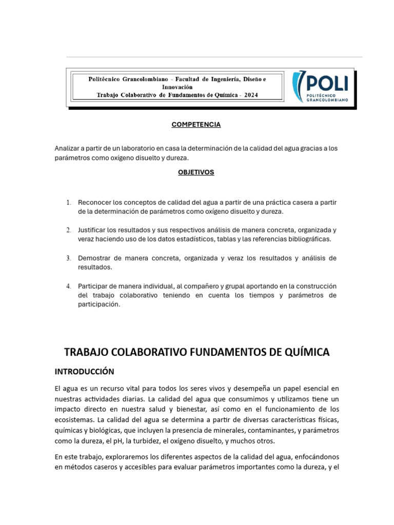 TRABAJO_COLABORATIVO_2024 | PDF | Agua | Calidad del agua