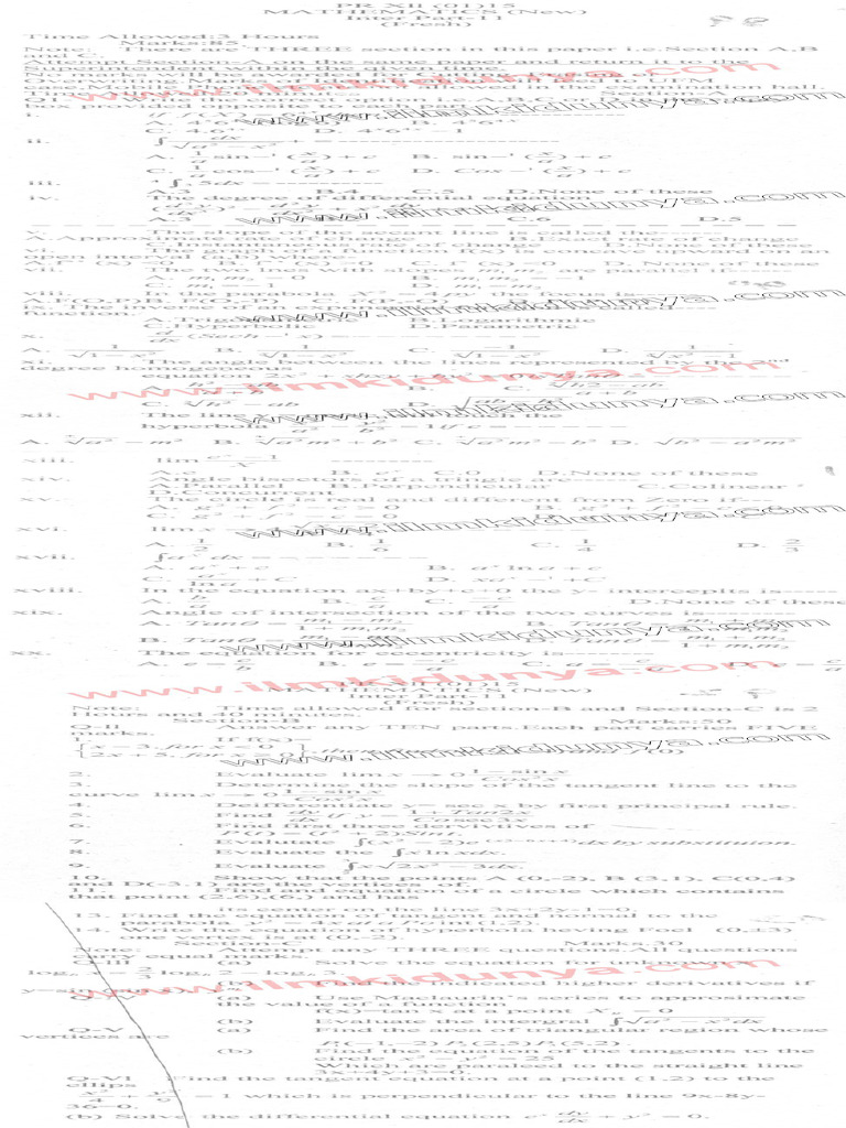 Past Papers 2015 Peshawar Board FSC Part 2 Mathematics English Version ...