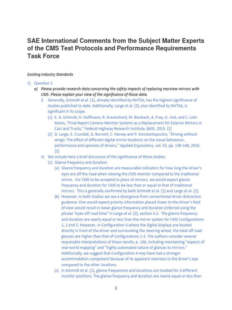 NHTSA 2018 0021 0674 20DEC2021 SAE Driver Vision Comments On CMS ANPRM | PDF | Safety | Car
