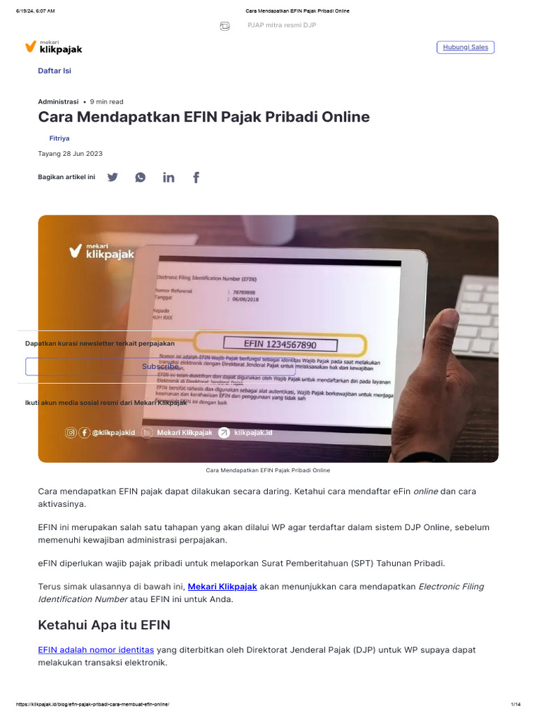 Cara Mendapatkan EFIN Pajak Pribadi Online | PDF