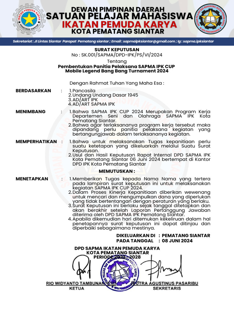 SK Panitia MLBB SAPMA IPK CUP | PDF