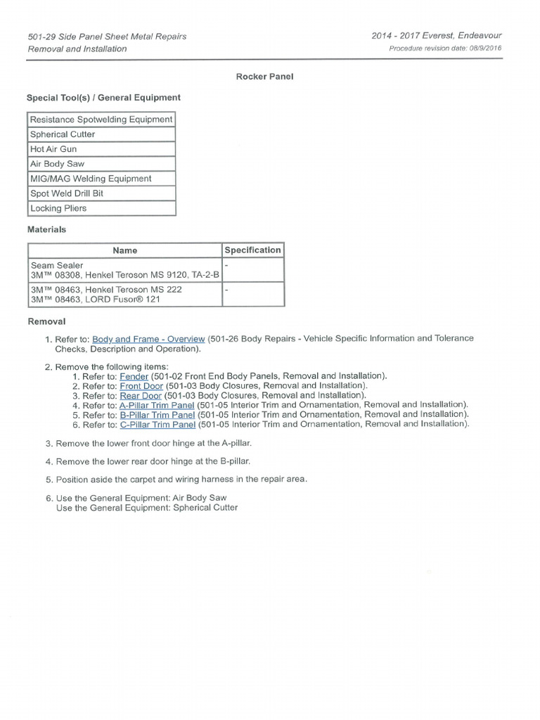 2015 Ford Everest Sill Repair Procedure | PDF